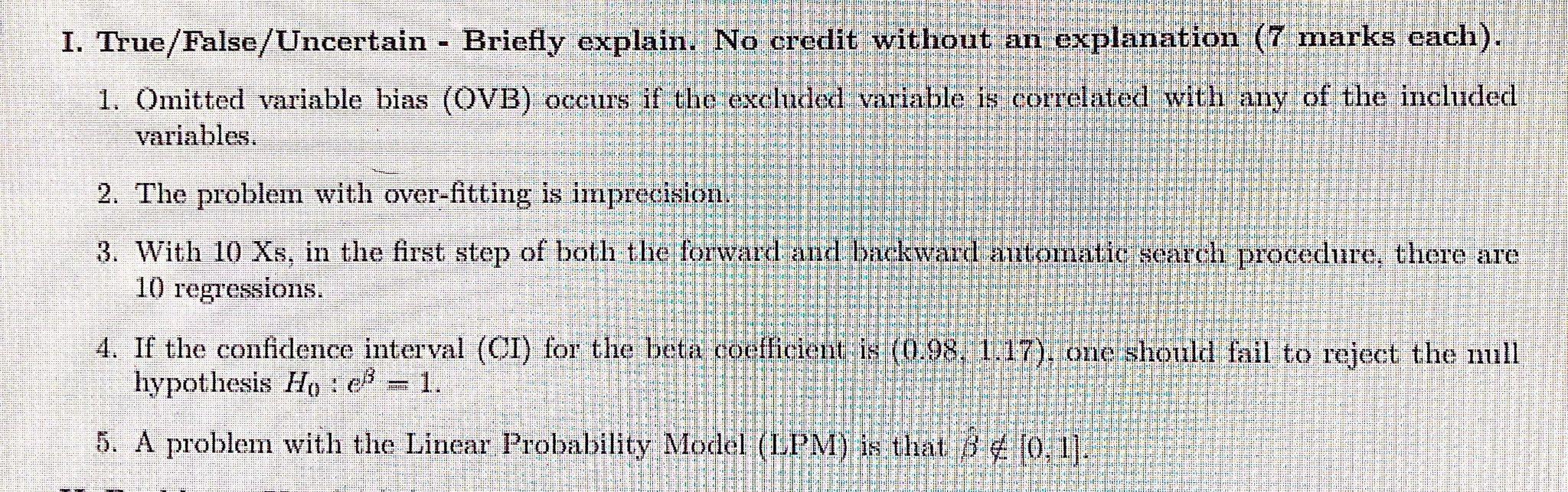 Solved I. True/False/Uncertain - Briefly explain. No credit | Chegg.com