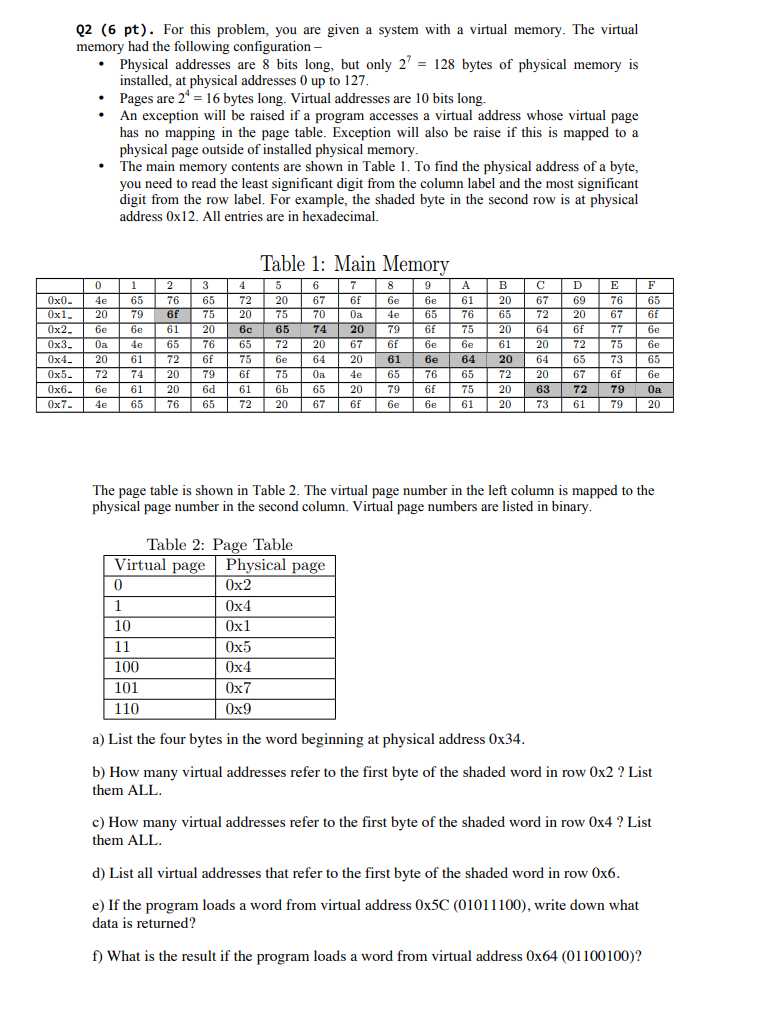 Solved 2 (6 pt). For this problem, you are given a system | Chegg.com