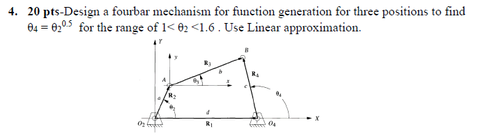 Solved 4. 20 pts-Design a fourbar mechanism for function | Chegg.com
