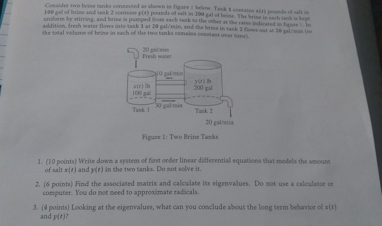 Solved Consider two brine tanks connected as shown in figure | Chegg.com