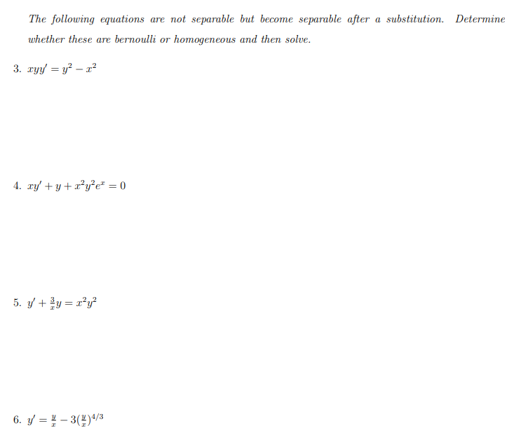 Solved The following equations are not separable but become | Chegg.com