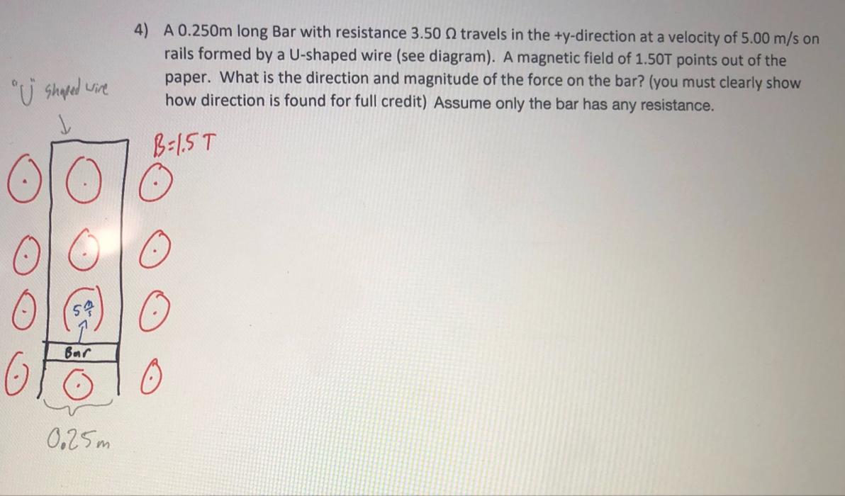 Solved 4) A 0.250m long Bar with resistance 3.50 travels in | Chegg.com