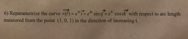 Solved 6) Reparametrize the curve re" sint e" cost with | Chegg.com