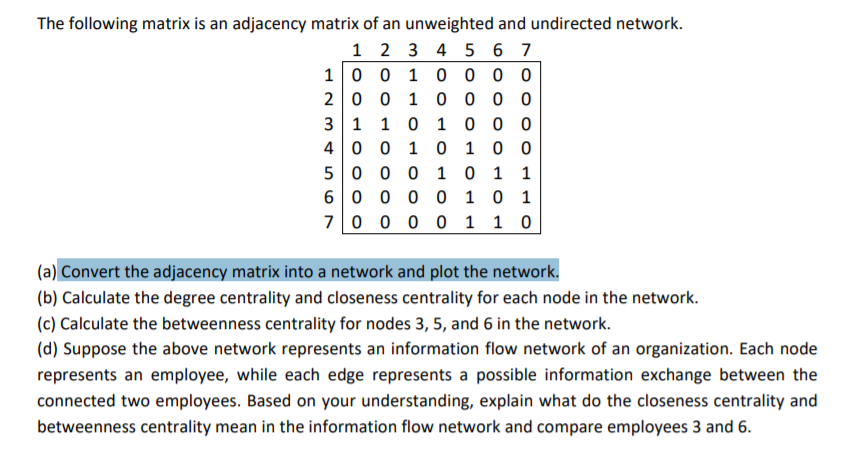 The following matrix is an adjacency matrix of an | Chegg.com