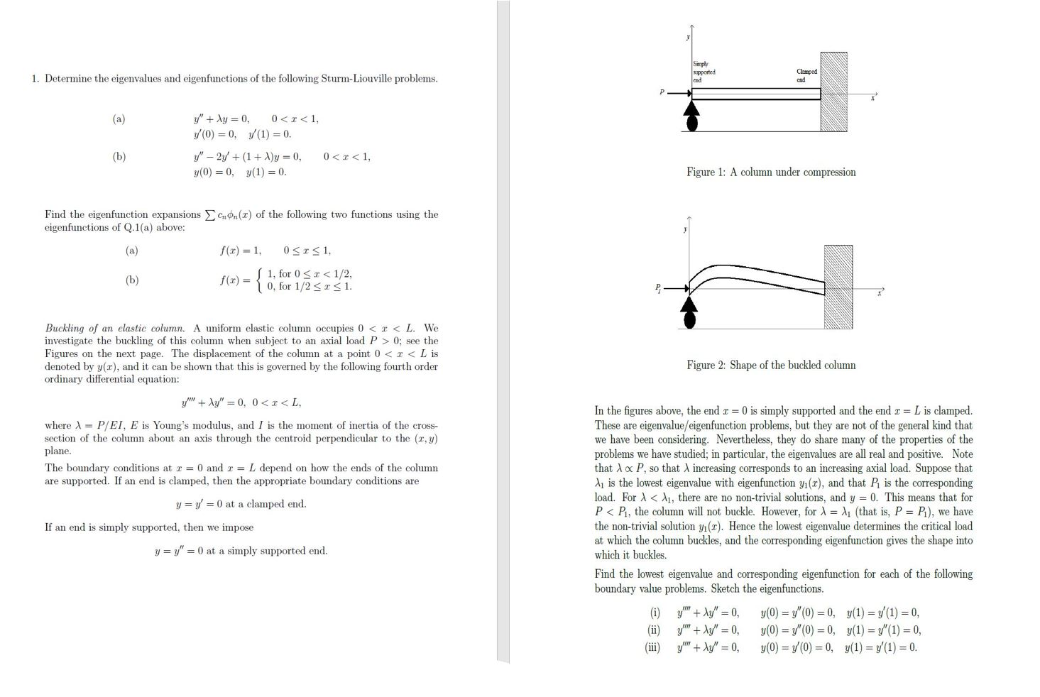 Simply supported Clamped 1. Determine the eigenvalues | Chegg.com