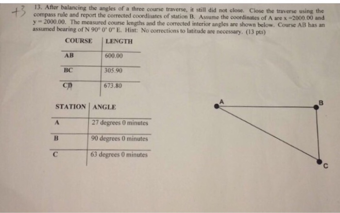 Solved After balancing the angles of a three course | Chegg.com