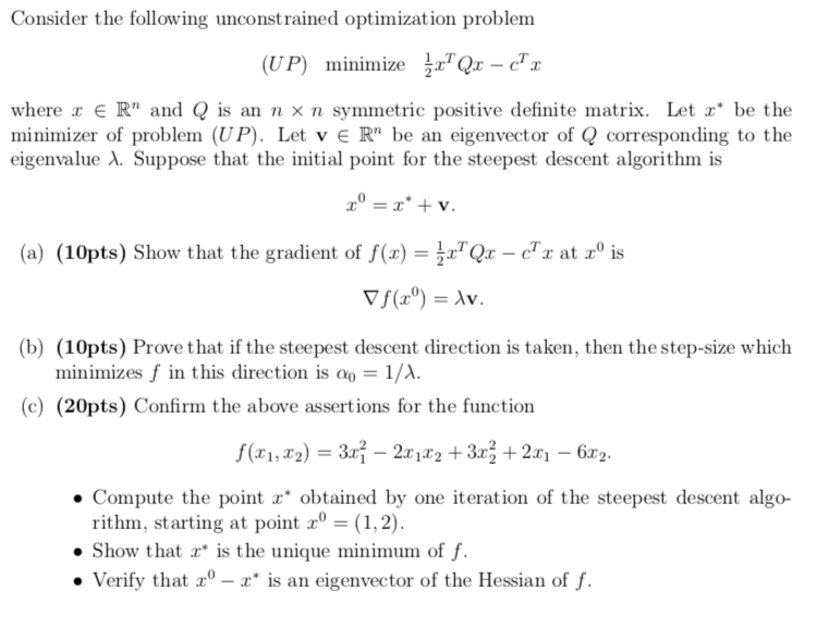 Solved Consider the following unconstrained optimization | Chegg.com