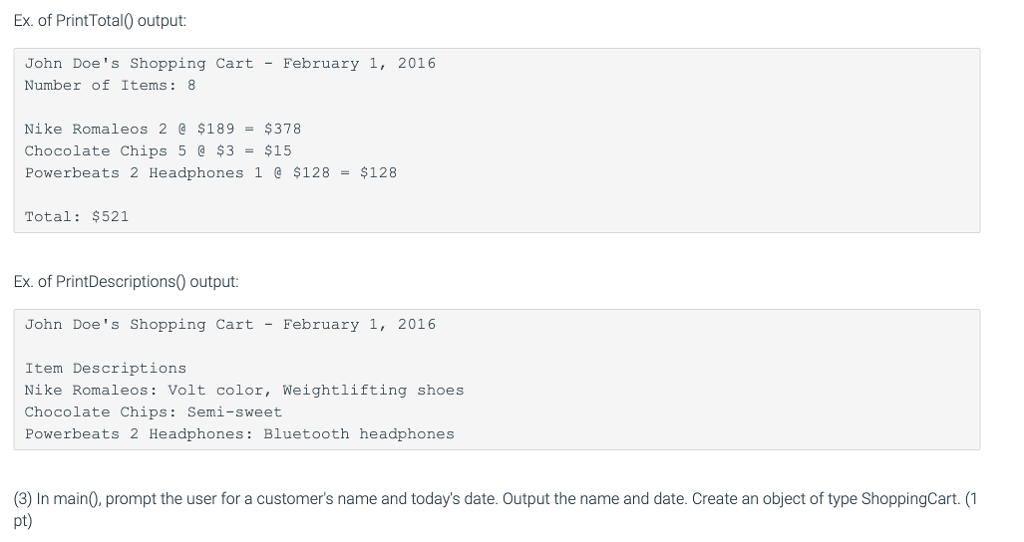 Solved .20 Ch 7 Program: Online shopping cart (continued) | Chegg.com