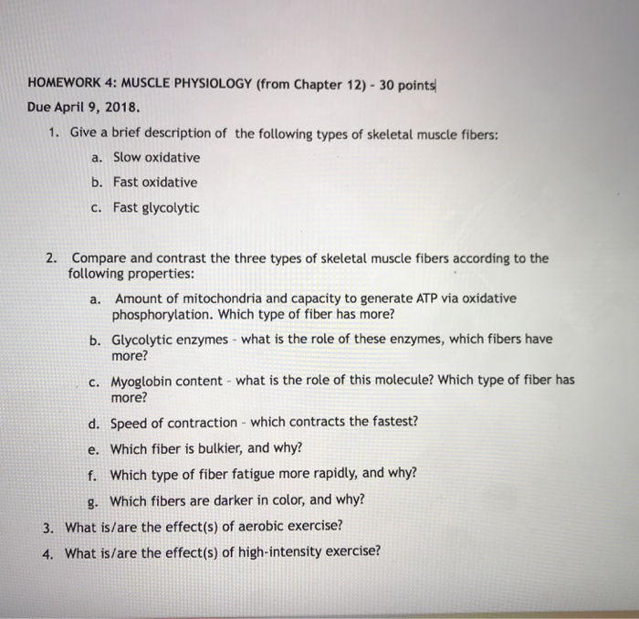 Solved HOMEWORK 4: MUSCLE PHYSIOLOGY (from Chapter 12)- 30 | Chegg.com
