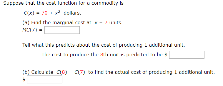 Solved Suppose that the cost function for a commodity is | Chegg.com