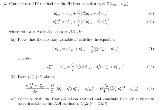 Consider the ADI method for the 2D heat equation | Chegg.com