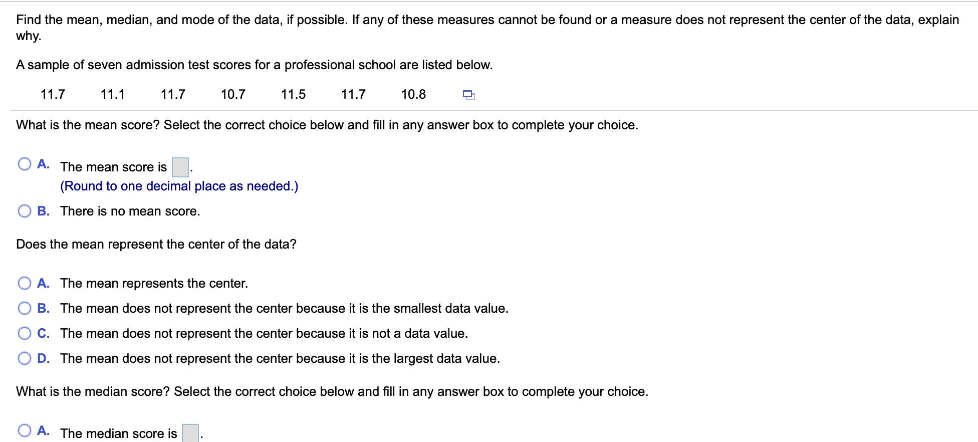 Solved Find the mean, median, and mode of the data, if | Chegg.com