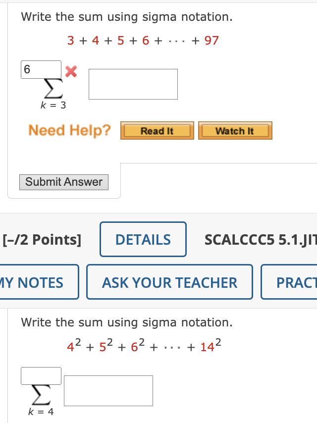 Solved Write the sum using sigma notation. ∑k=33+4+5+6+⋯+97 | Chegg.com