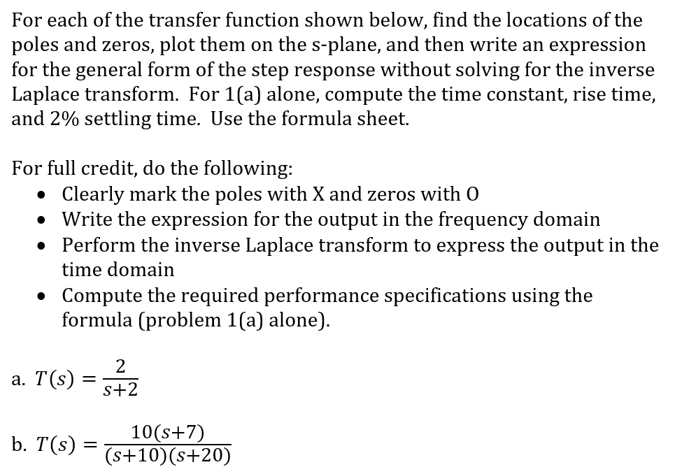 Solved For each of the transfer function shown below, find | Chegg.com