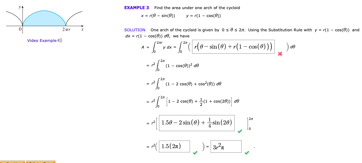 Solved EXAMPLE 3 Find the area under one arch of the cycloid | Chegg.com