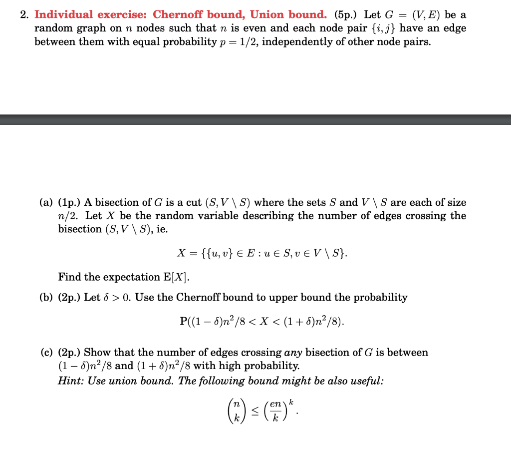 Individual exercise: Chernoff bound, Union bound. | Chegg.com