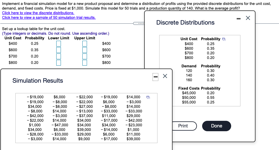 Solved ... Implement a financial simulation model for a new | Chegg.com