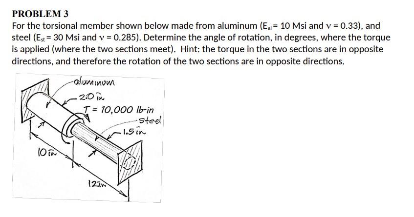 Solved PROBLEM 3 For the torsional member shown below made | Chegg.com
