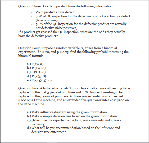 Solved Question Three: A certain product have the following | Chegg.com