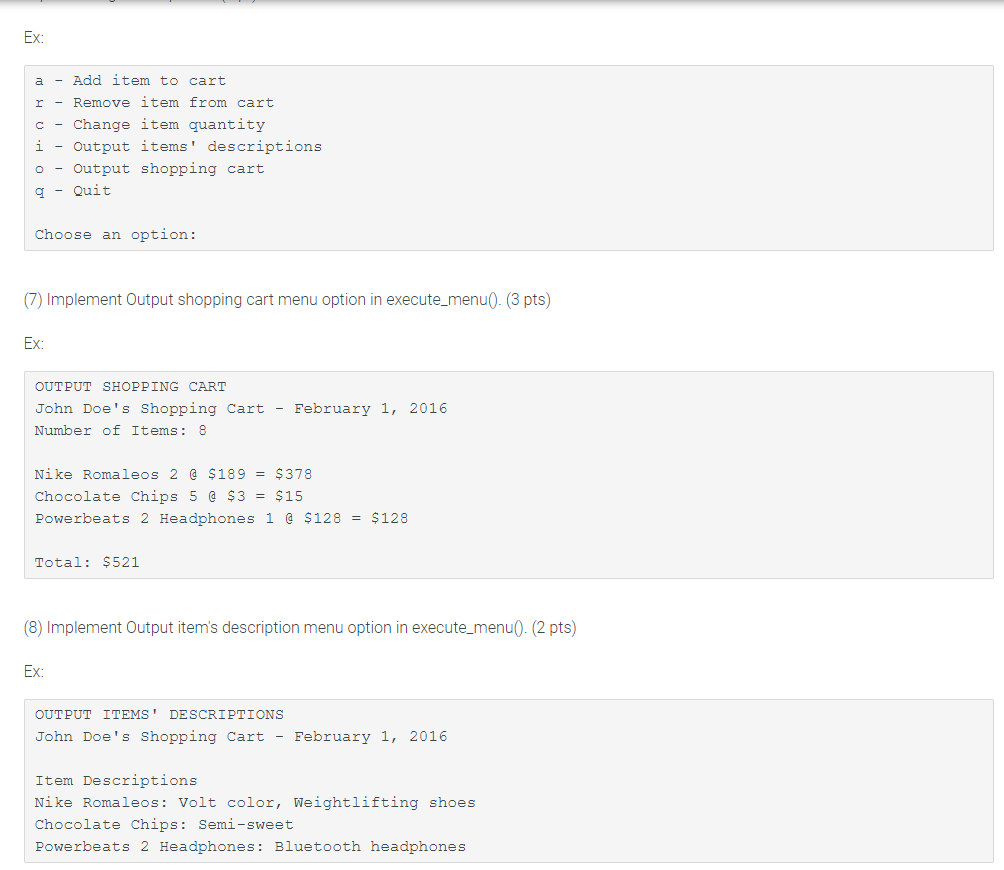 Solved 7.26 LAB*: Program: Online shopping cart (Part 2) | Chegg.com
