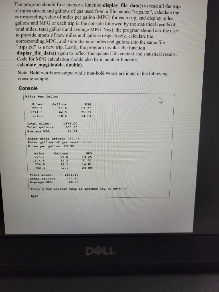 Solved create a c++ program for Miles Per Gallon | Chegg.com