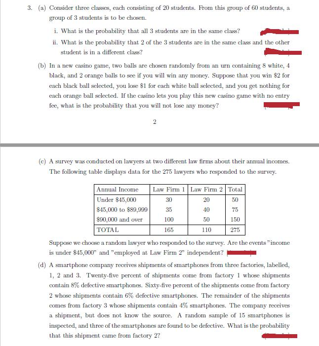 Solved 3. (a) Consider three classes, each consisting of 20 | Chegg.com