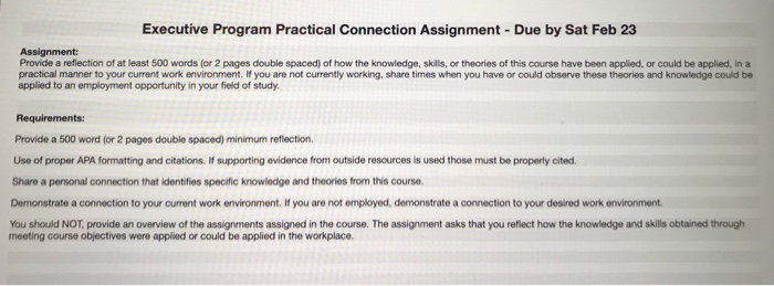Executive Program Practical Connection Assignment Due | Chegg.com