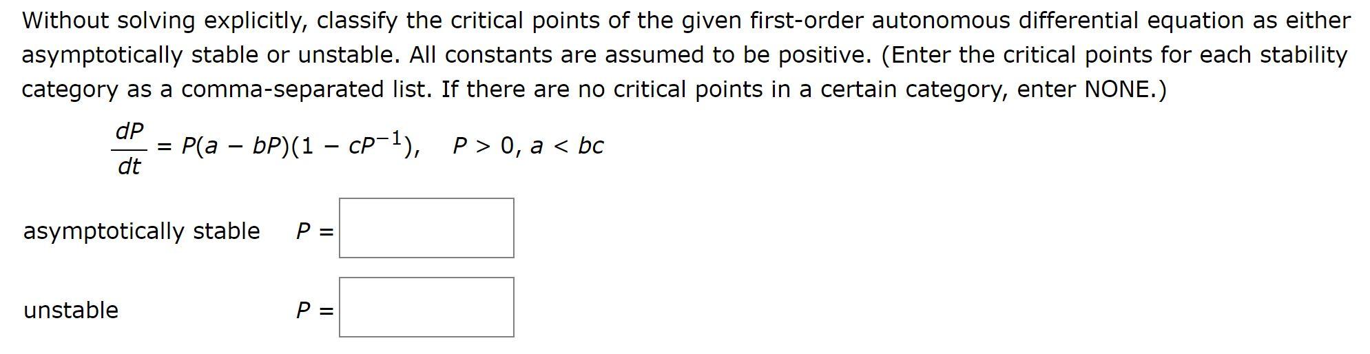 Solved Without solving explicitly, classify the critical | Chegg.com