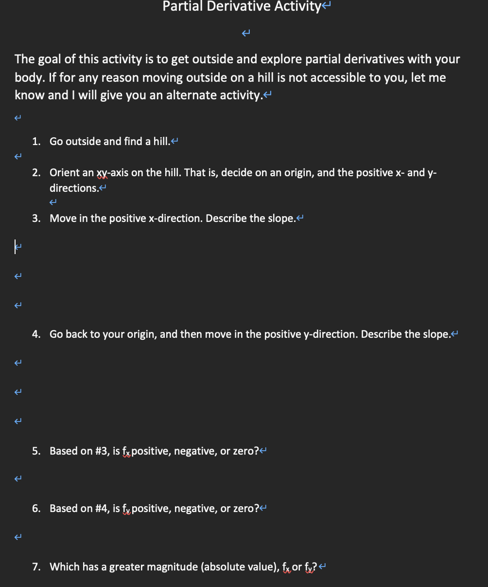 Solved Partial Derivative Activity The goal of this activity | Chegg.com