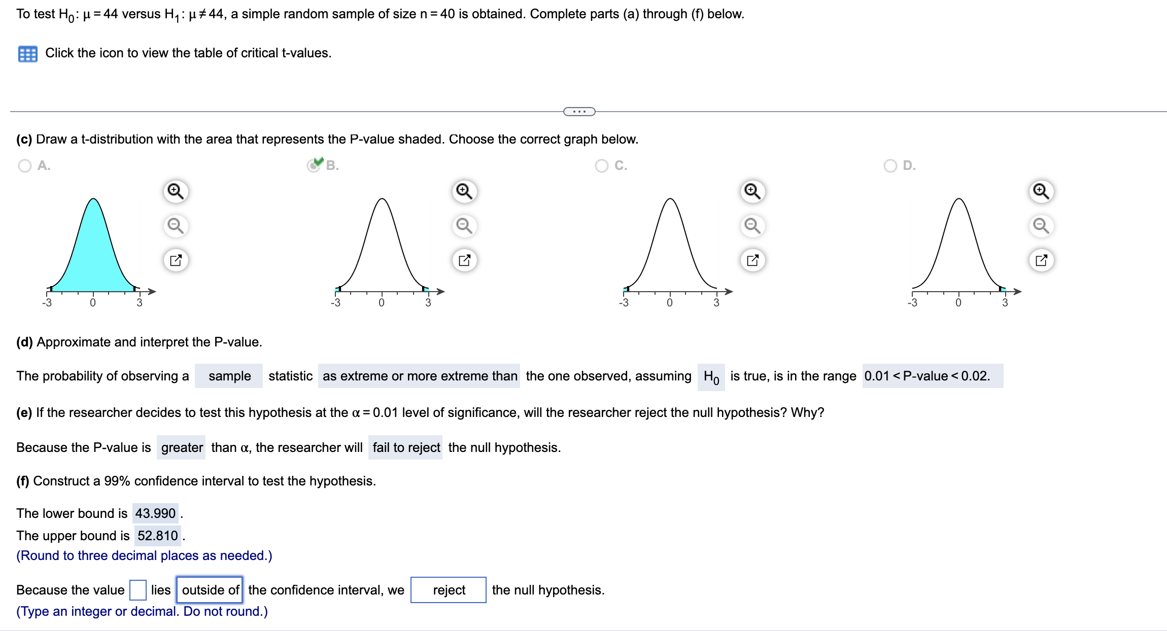 Solved To test H0:μ=44 versus H1:μ =44, a simple random | Chegg.com