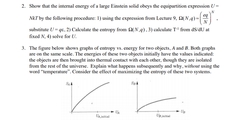 Solved 2. Show that the internal energy of a large Einstein | Chegg.com