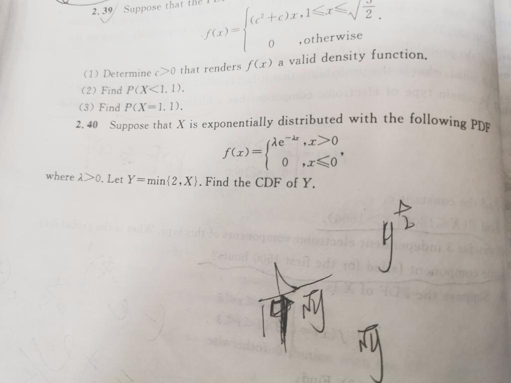 Solved 2.39 Suppose that the f(x)={(c2+c)x,1⩽x⩽2y.0, | Chegg.com