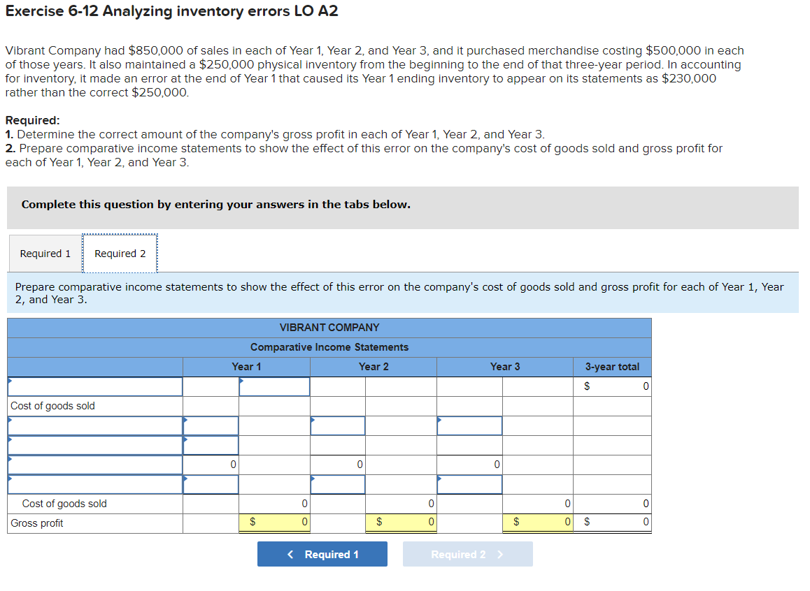 Solved Exercise 6-12 Analyzing inventory errors LO A2 | Chegg.com