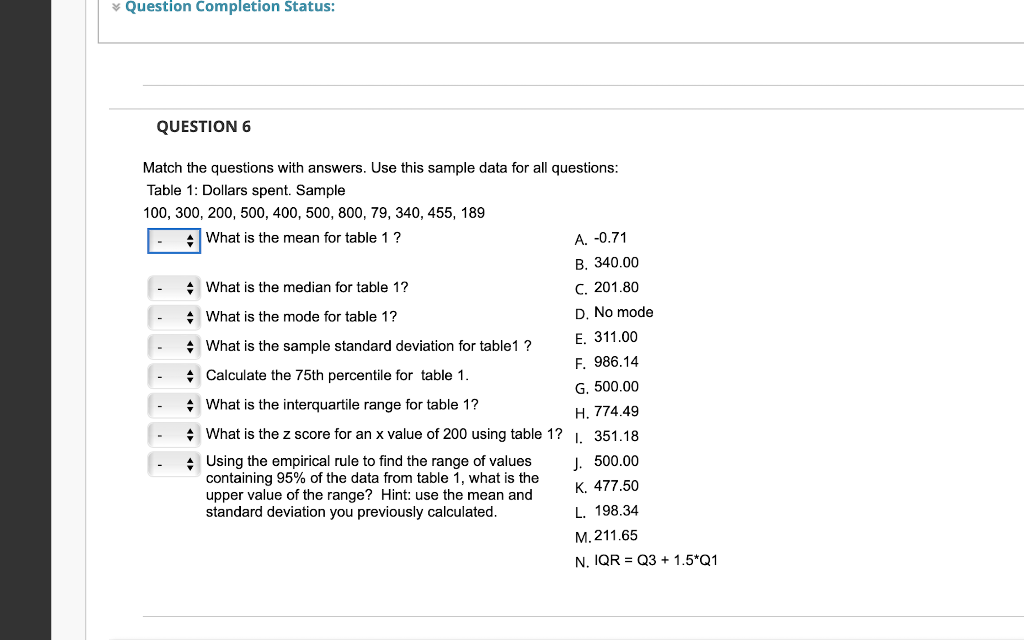 Solved QUESTION 6 Match the questions with answers. | Chegg.com