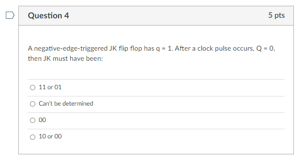 Solved Question 4 5 pts A negative-edge-triggered JK flip | Chegg.com
