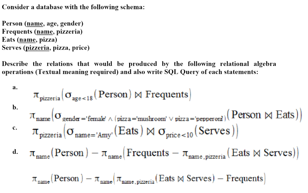 Solved Consider a database with the following schema: Person | Chegg.com