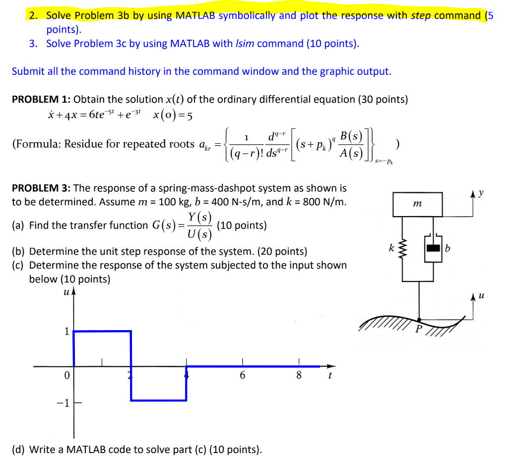 Solved 2 Solve Problem 3b By Using Matlab Symbolically And 