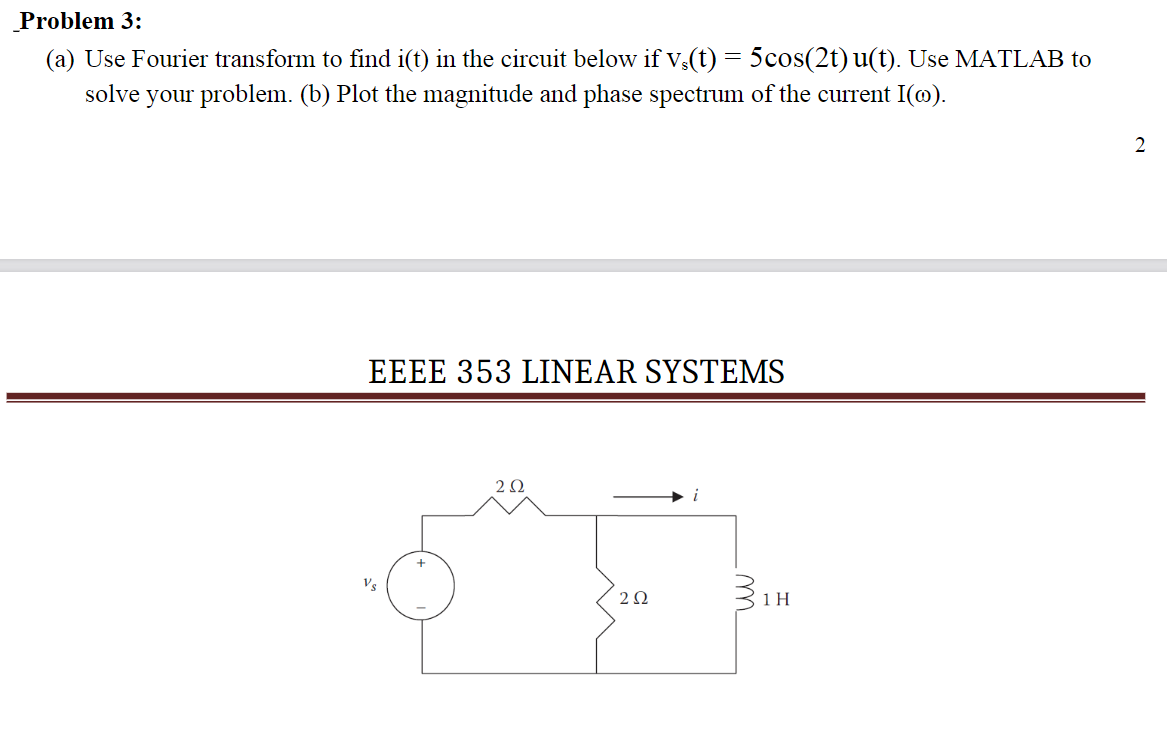Solved Problem 3: (a) Use Fourier transform to find i(t) in | Chegg.com