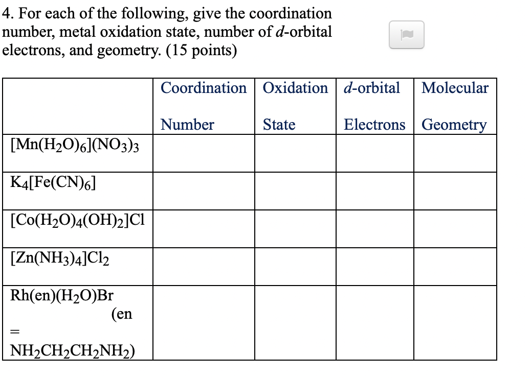 Solved 4. For each of the following, give the coordination | Chegg.com
