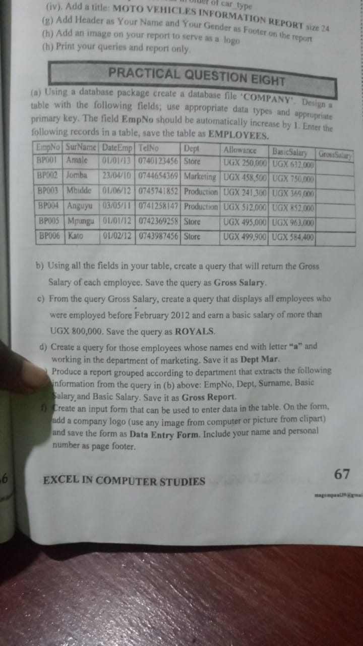 Solved (iv). Add a title: MOTO VEHICLES In car type (g) Add | Chegg.com