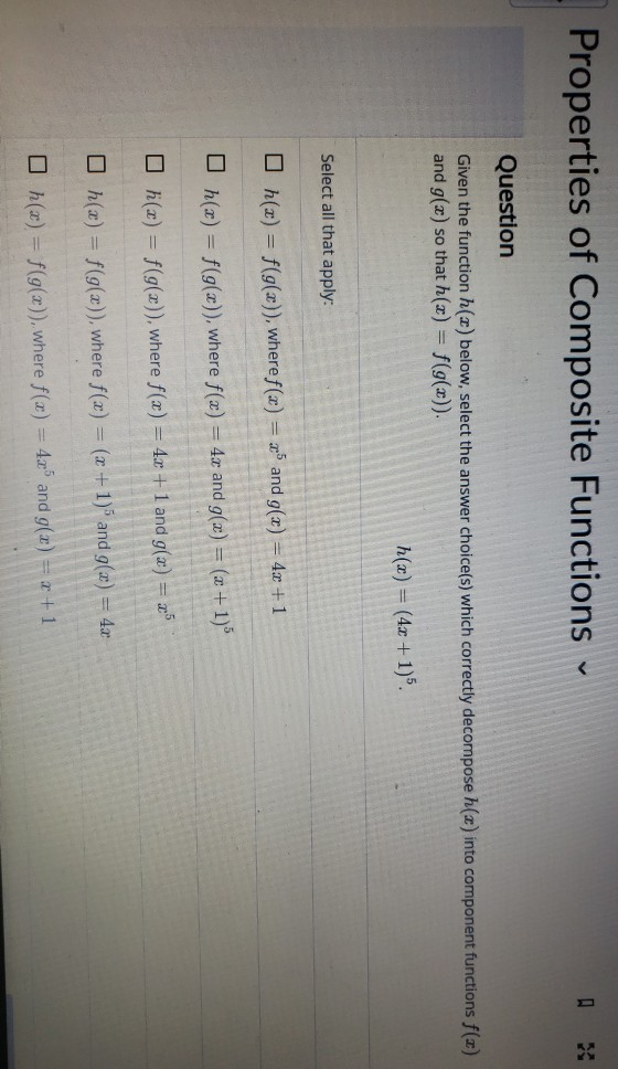 Solved Properties of Composite Functions Question Given the | Chegg.com