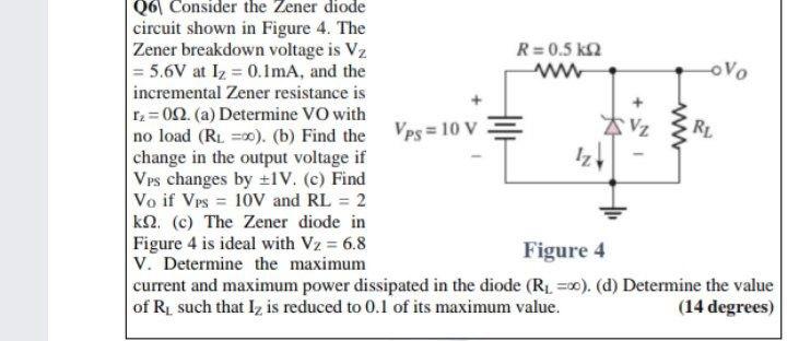 Solved OVO Vps = 10 V *V2 ww RE 06 Consider the Zener diode | Chegg.com