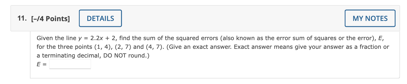 Solved Given the line y=2.2x+2, find the sum of the squared | Chegg.com