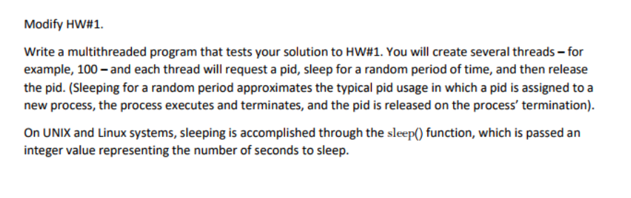Modify HW#1. Write a multithreaded program that tests | Chegg.com