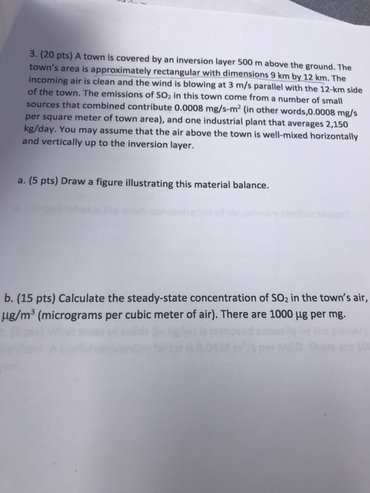 Solved 3. (20 pts) A town is covered by an inversion layer | Chegg.com