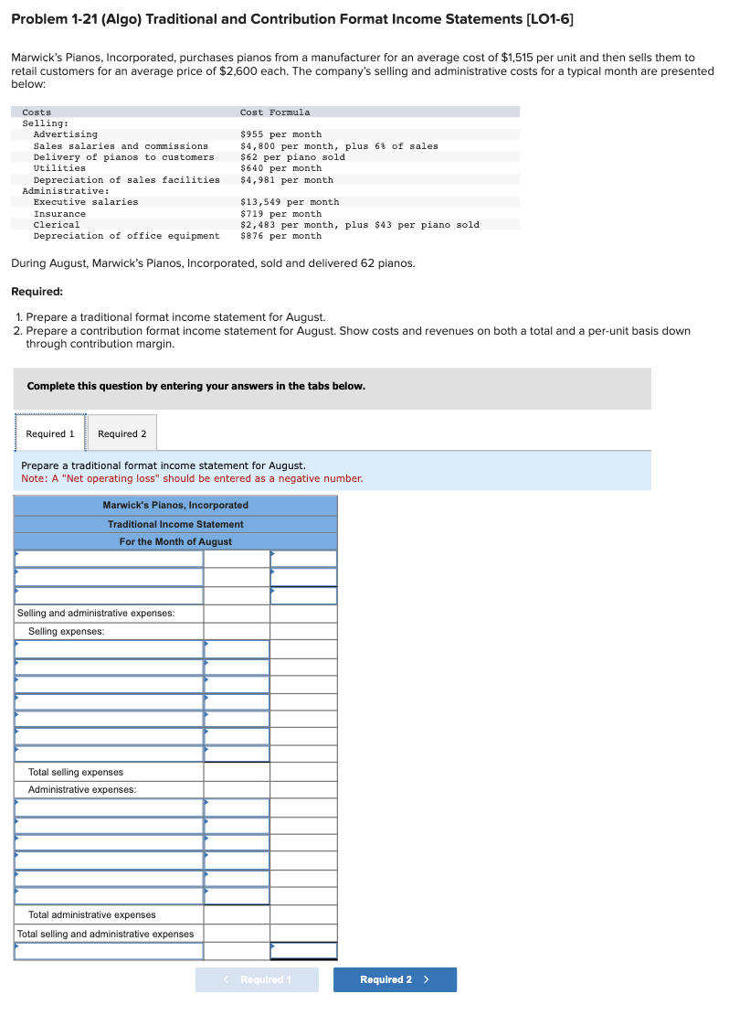 Solved Problem 1-21 (Algo) Traditional and Contribution | Chegg.com