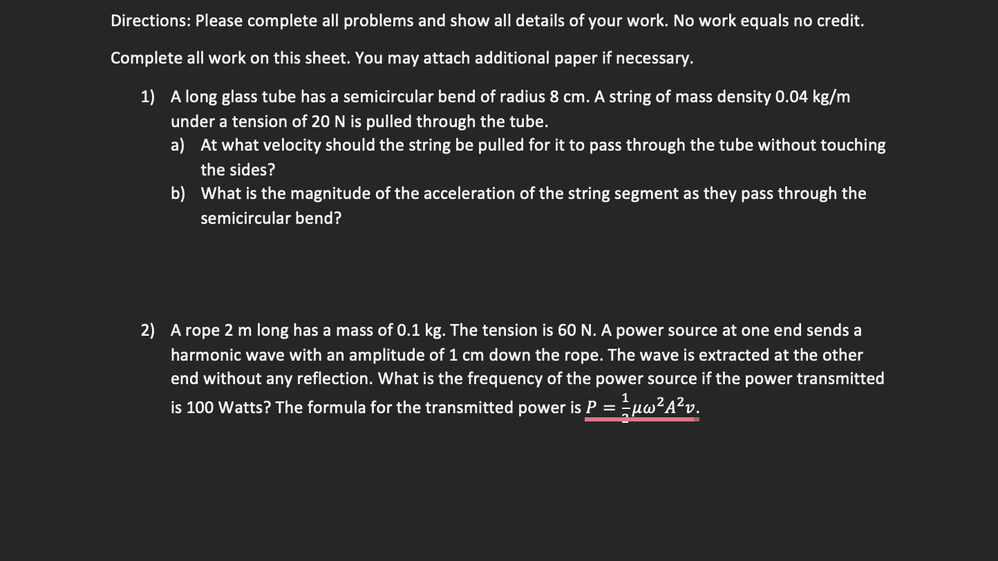 Solved Directions: Please complete all problems and show all | Chegg.com