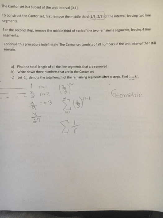 Solved The Cantor set is a subset of the unit interval [o.1] | Chegg.com