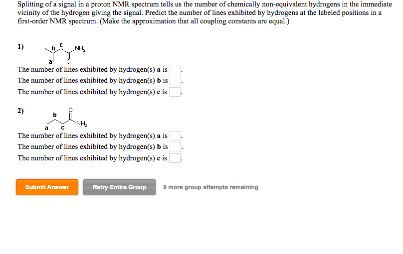 Solved Splitting of a signal in a proton NMR spectrum tells | Chegg.com