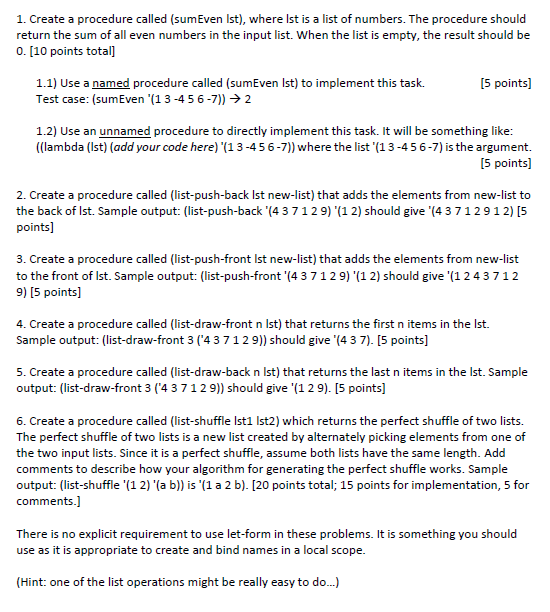1. Create a procedure called (sumEven Ist), where Ist | Chegg.com